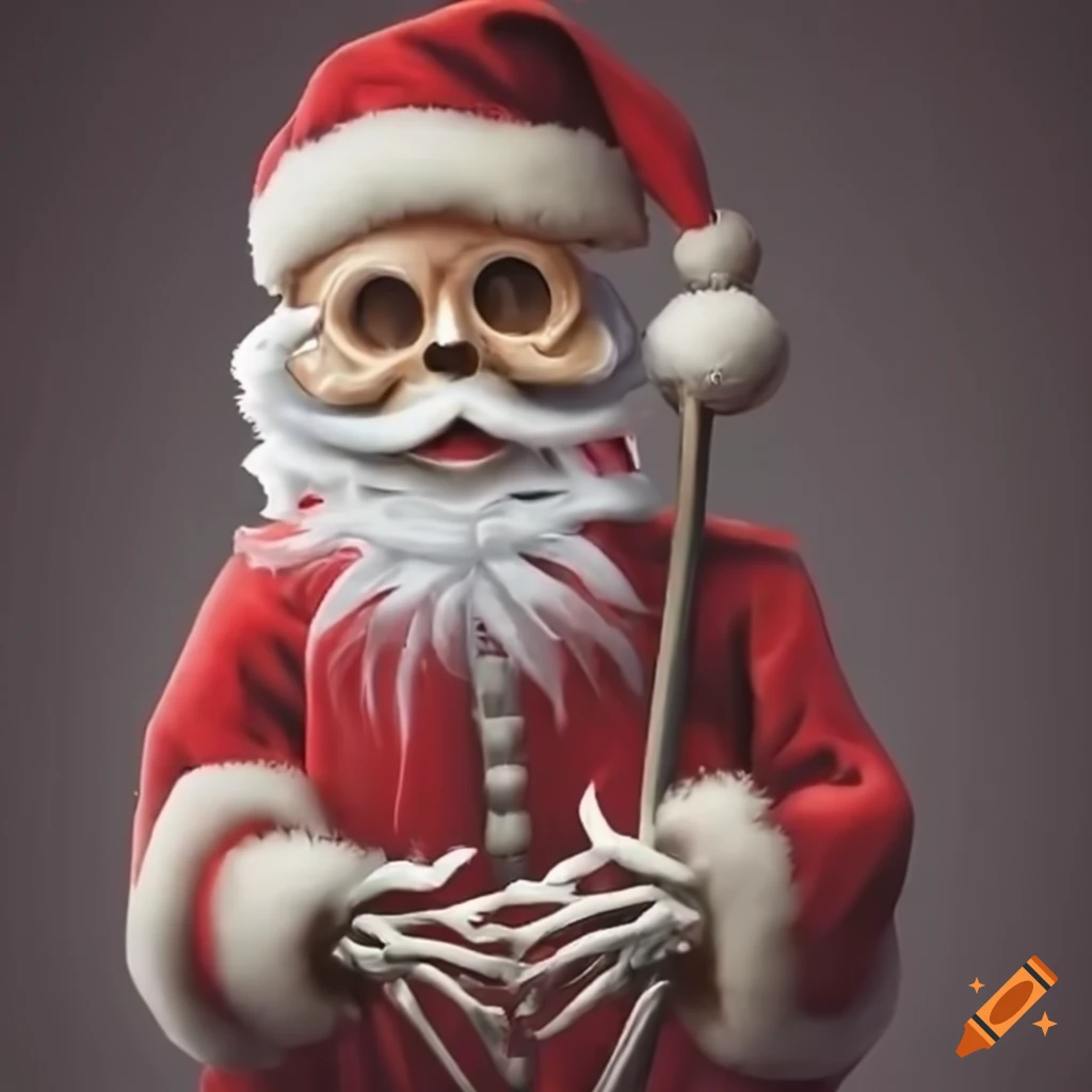 Skeleton dressed as Santa Claus on Craiyon