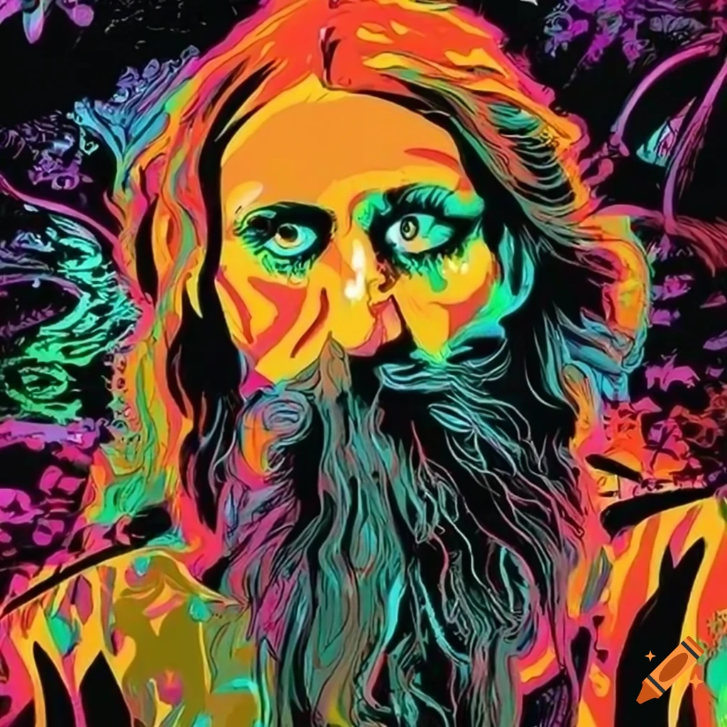 Colorful psychedelic artwork of rasputin