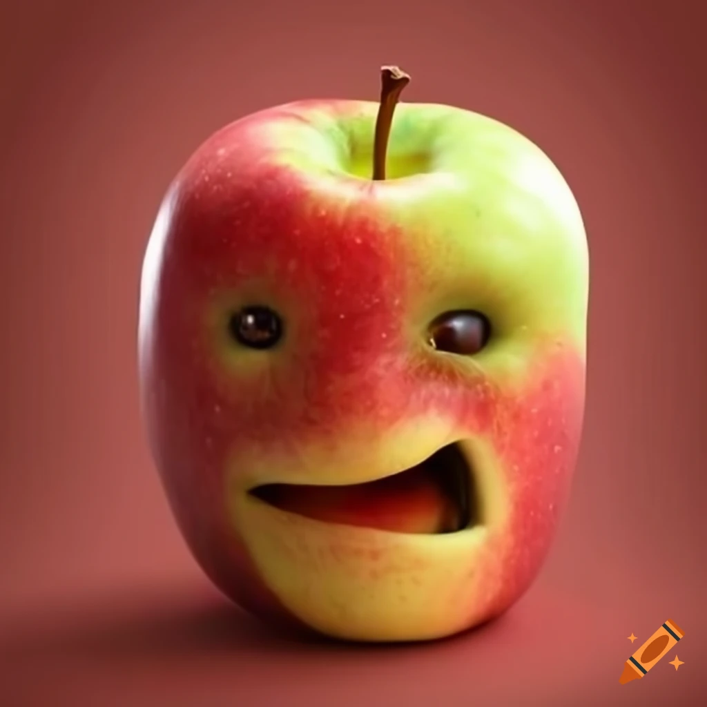 Artistic depiction of an apple with a human face on Craiyon