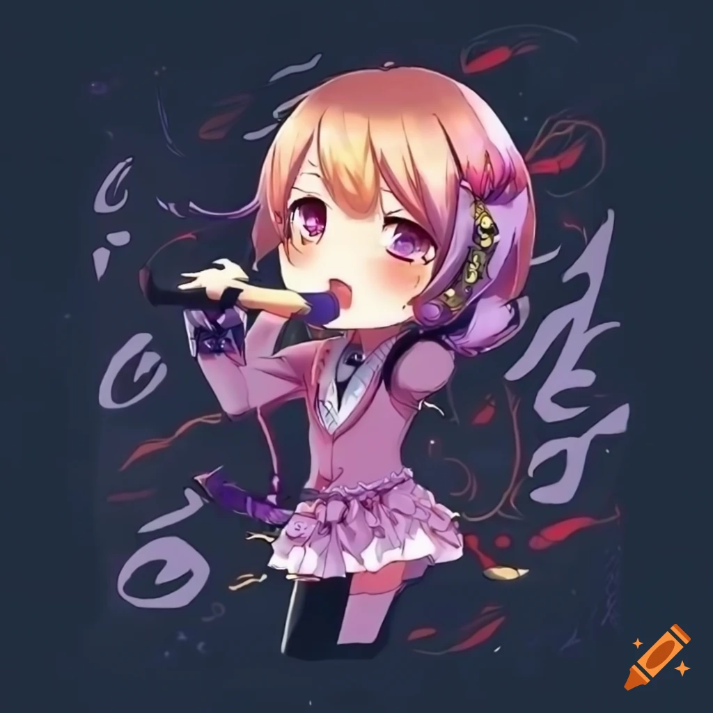 Chibi anime characters performing in a concert