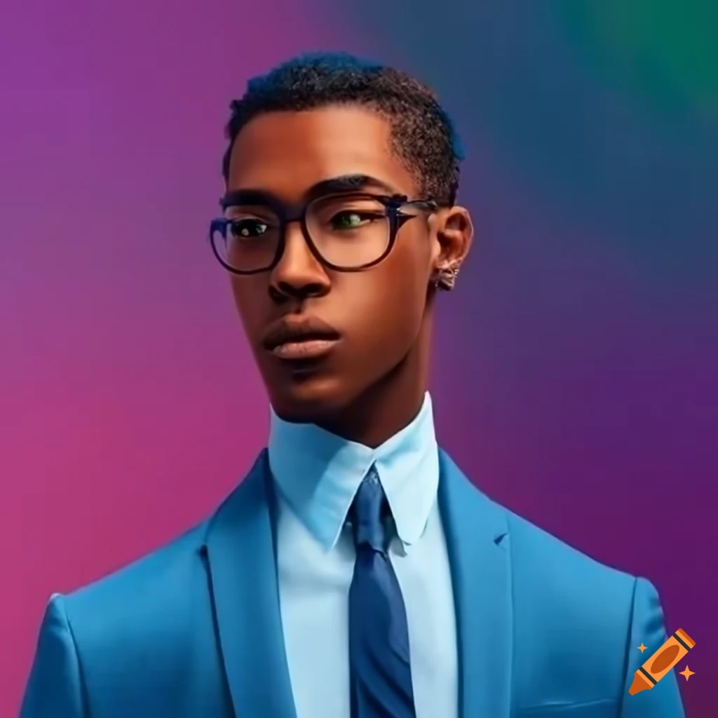 Portrait of a stylish black man in a blue suit on Craiyon