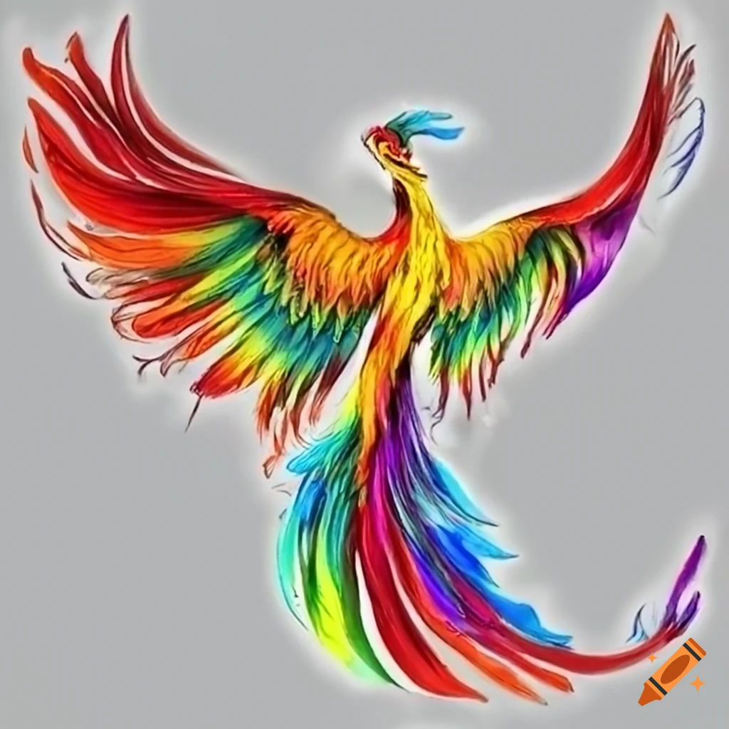 Image of a rainbow phoenix on Craiyon