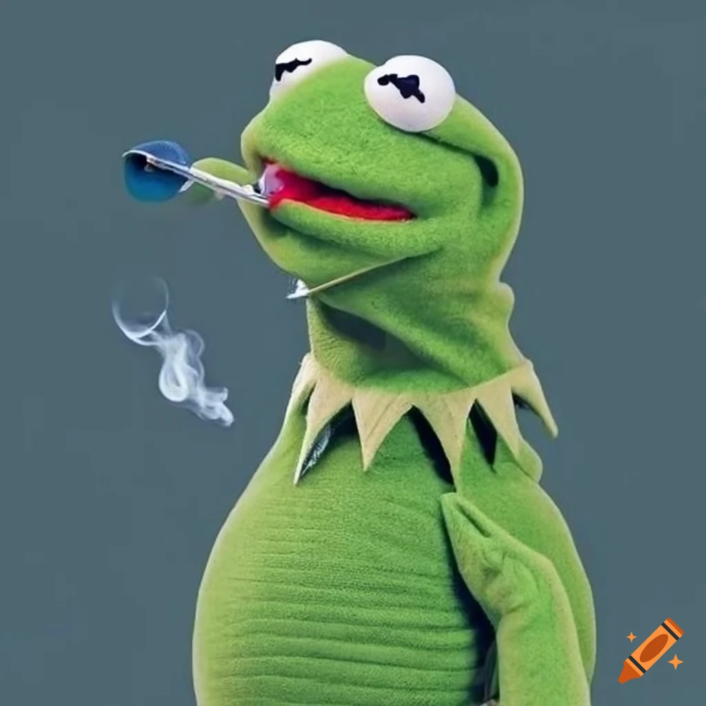 Cool image of kermit the frog walking in the city on Craiyon