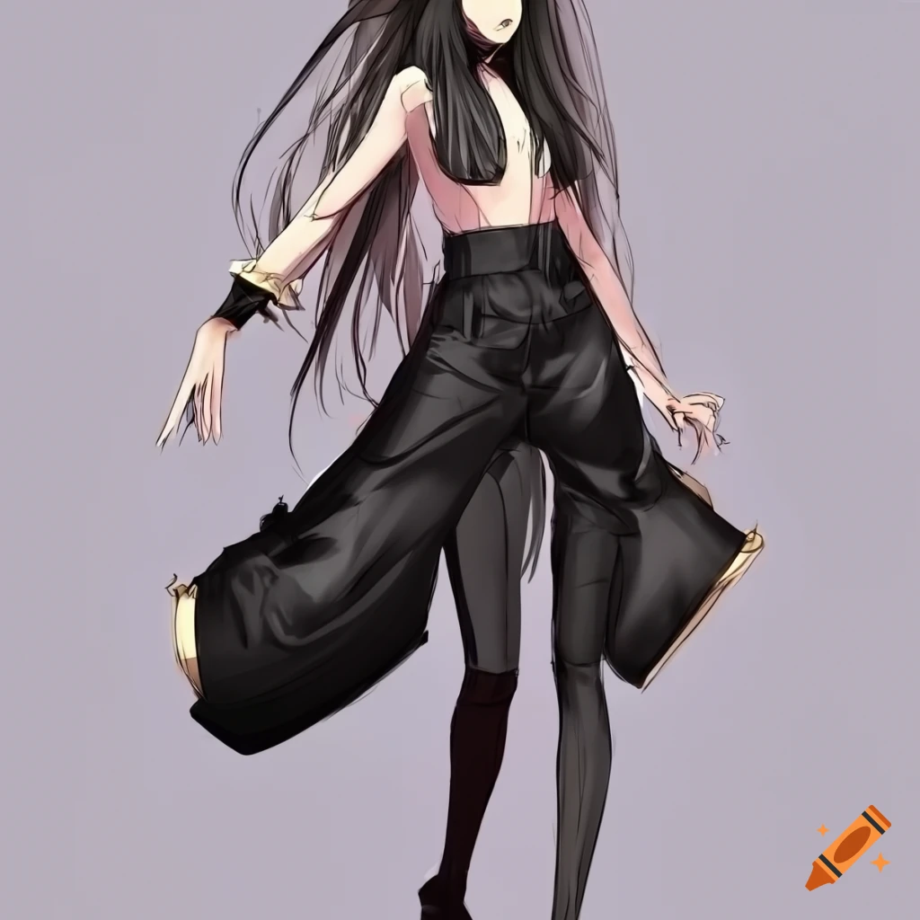 full-body-anime-styled-girl-with-black-white-and-gold-outfit-on-craiyon