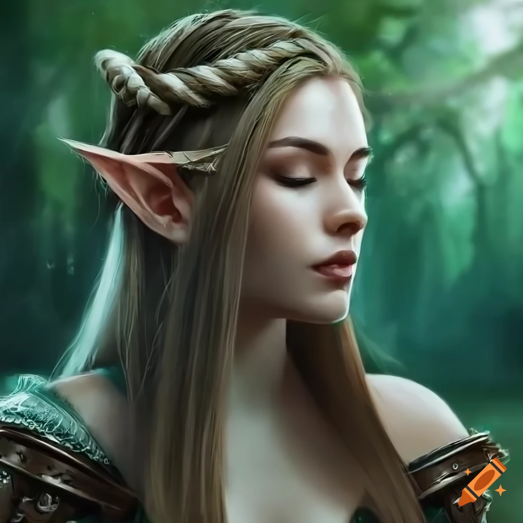 Stunning elven woman in brown leather armor on Craiyon