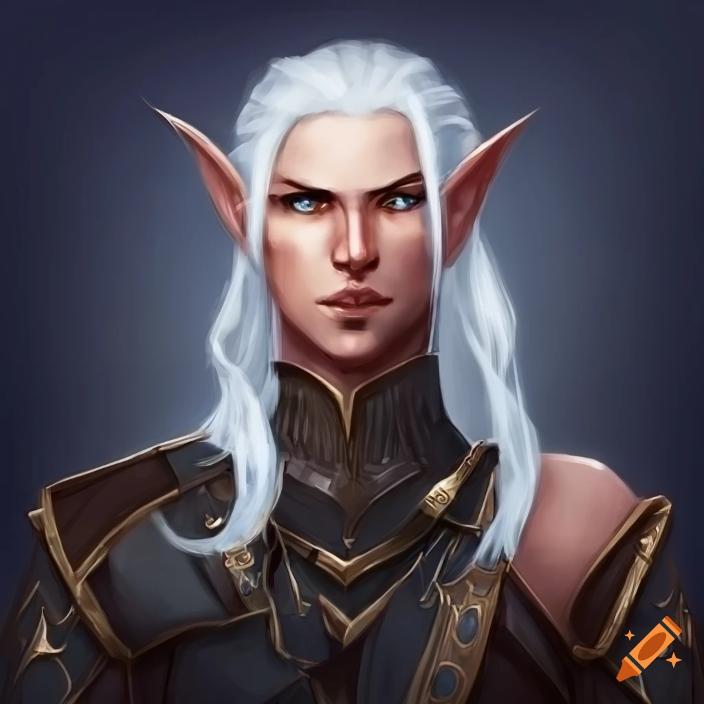 Portrait of a white-haired male high elf summoner