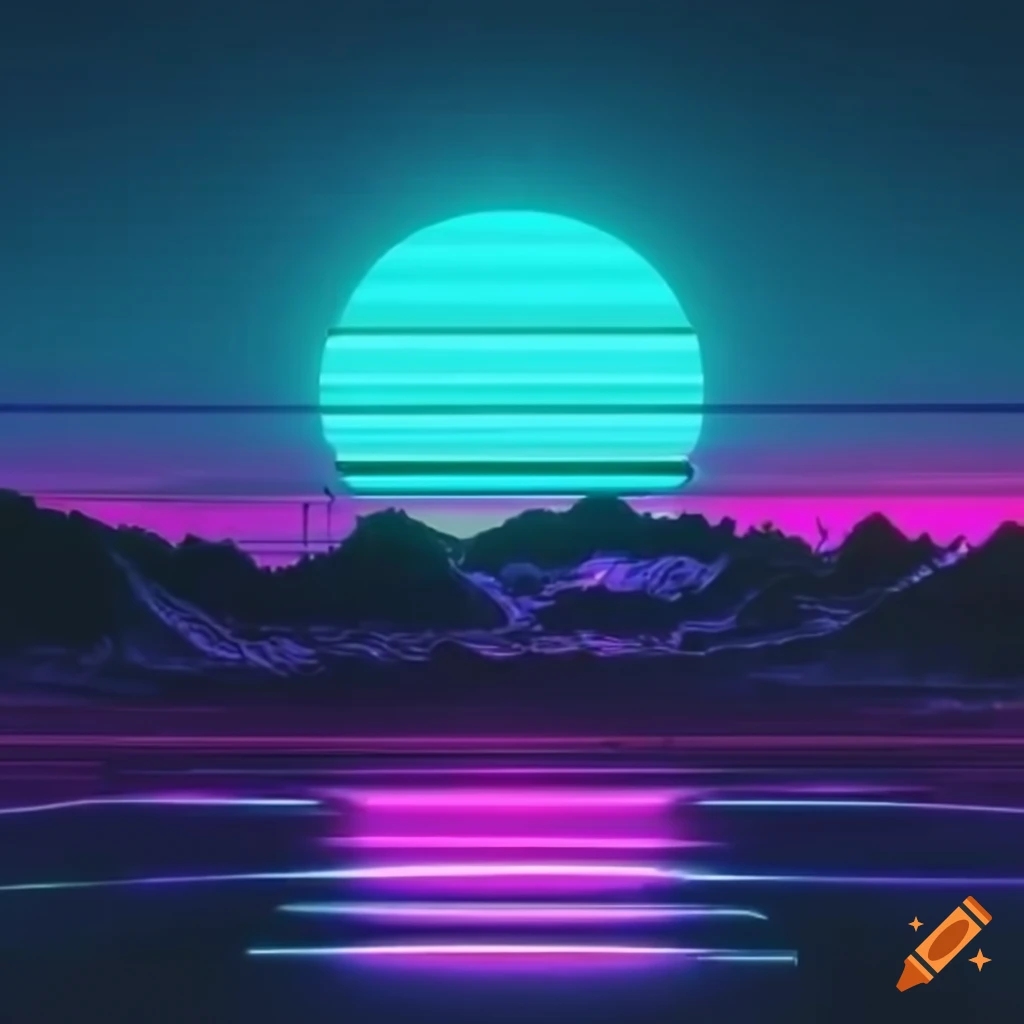 Synthwave artwork with neon lights on Craiyon
