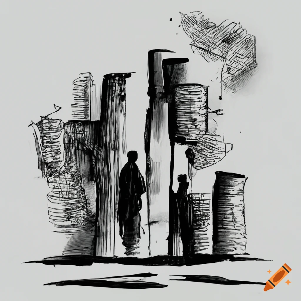 Minimalist ink drawing depicting dystopia and income inequality on Craiyon