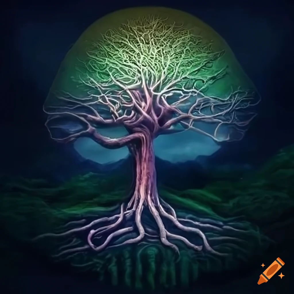 Artistic depiction of yggdrasil, the world tree on Craiyon