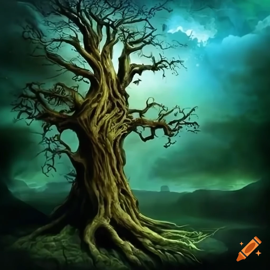 Artistic depiction of yggdrasil, the world tree on Craiyon