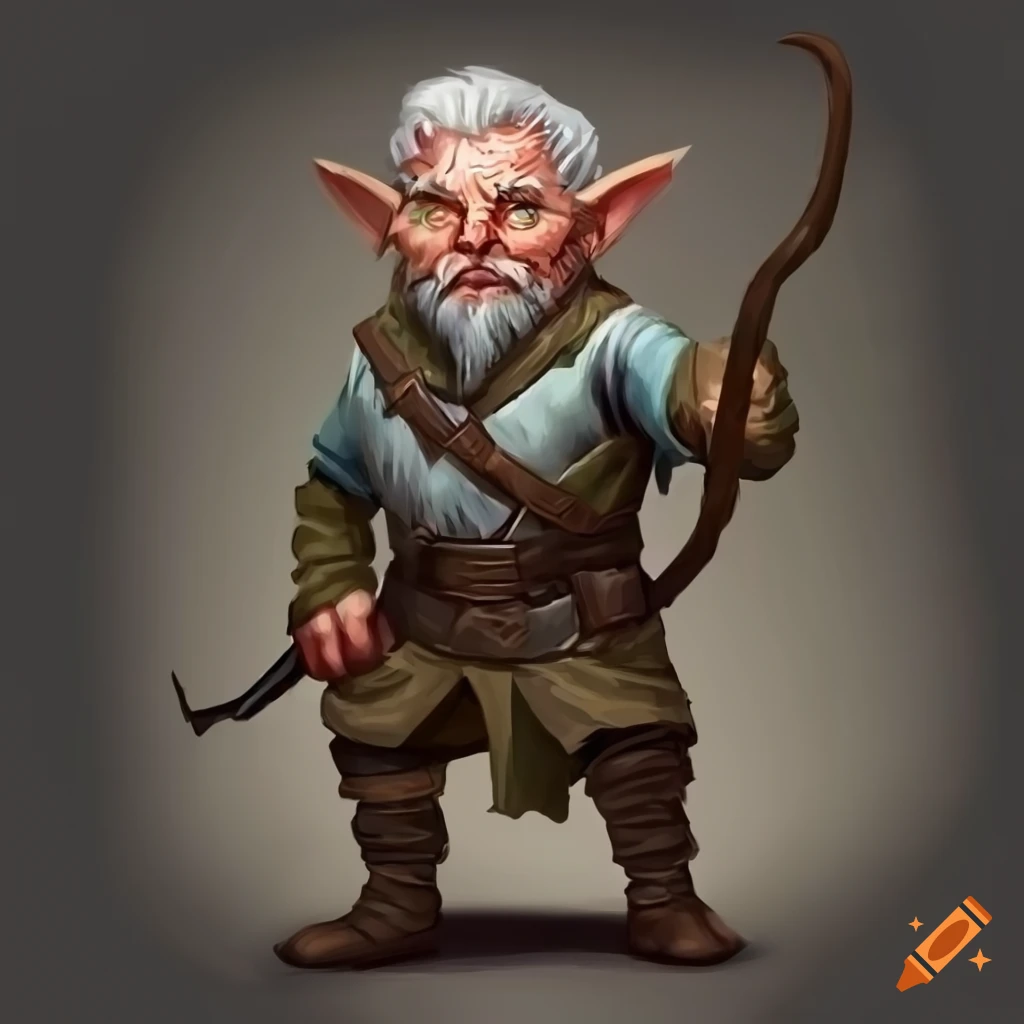 Illustration of an old gnome ranger with a white beard on Craiyon