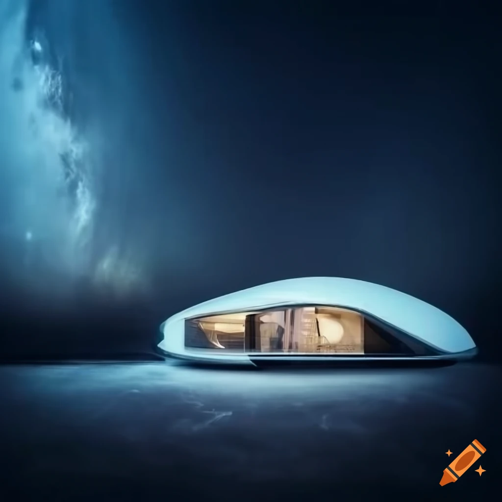 Photograph of a futuristic spaceship-like house on Craiyon