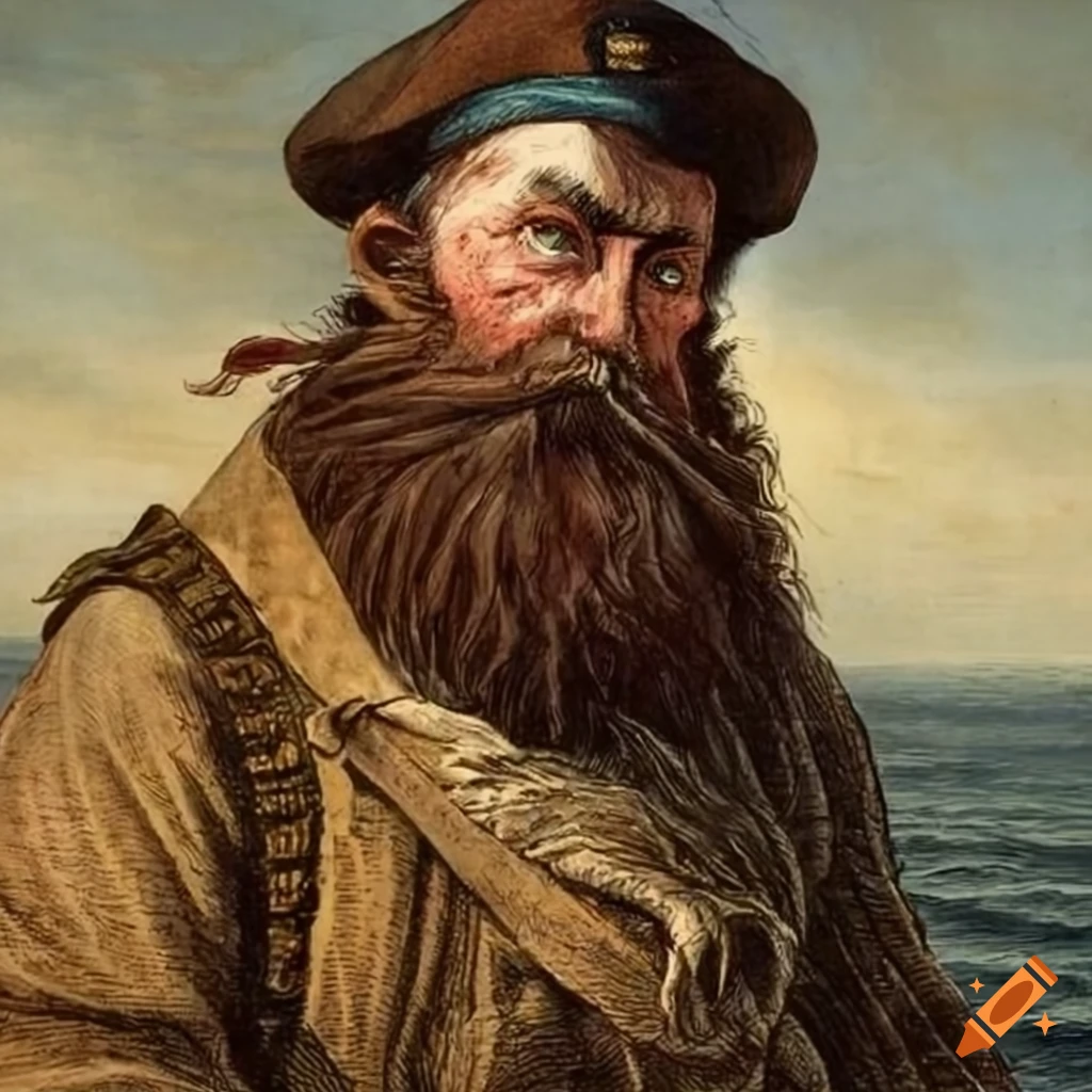 Portrait of a robust bearded sea captain on Craiyon