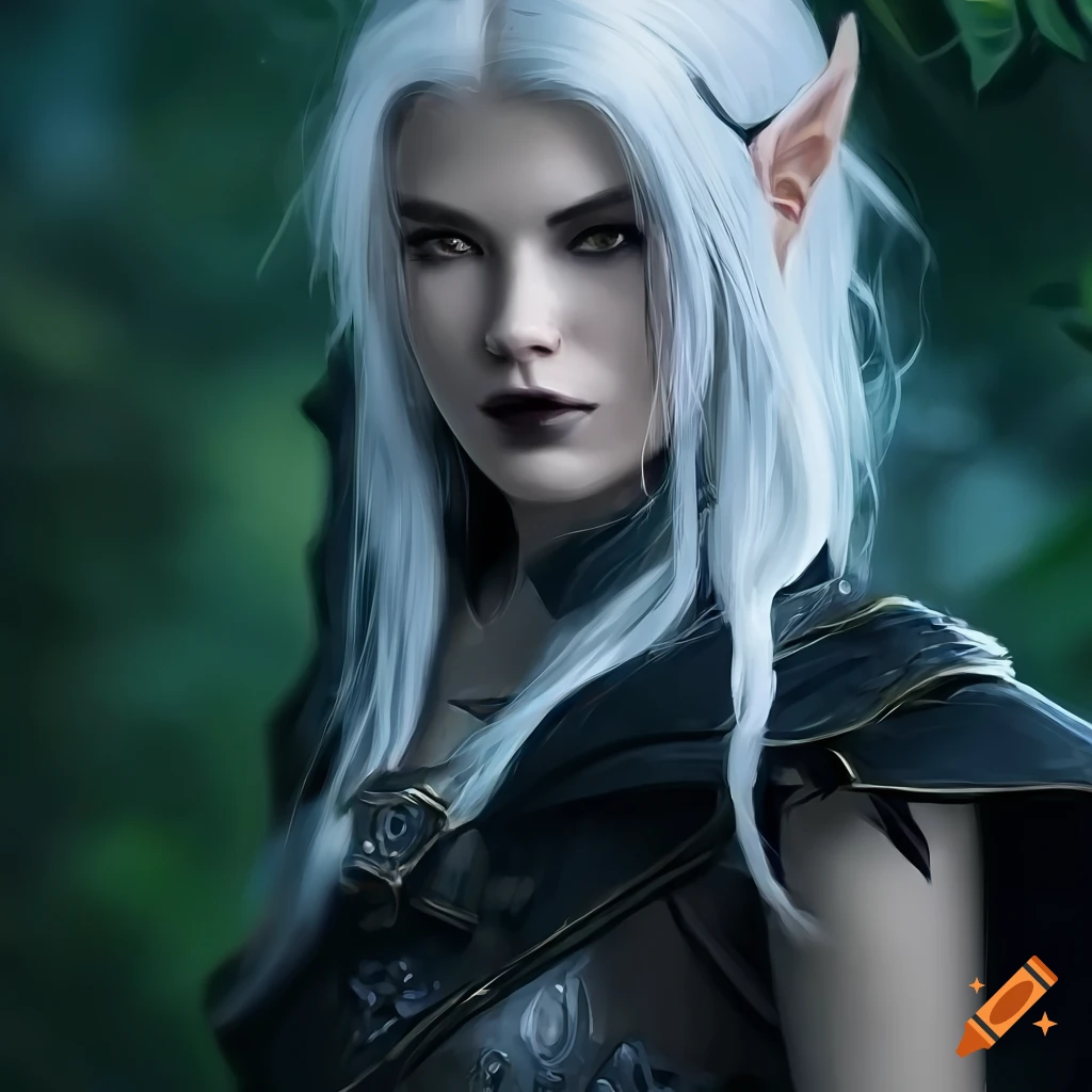 Fantasy artwork of a young female elf in forest on Craiyon