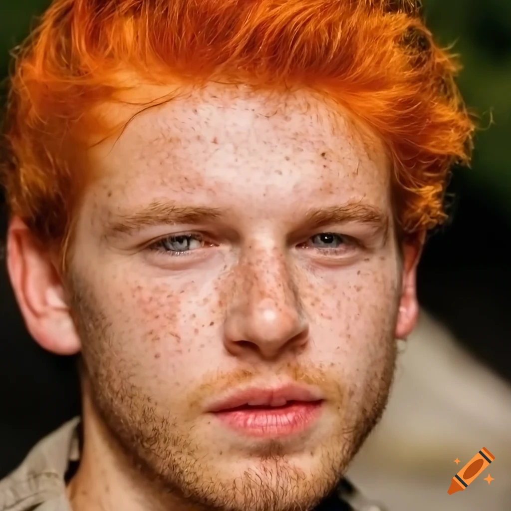 Close-up of a man with orange hair and freckles on Craiyon