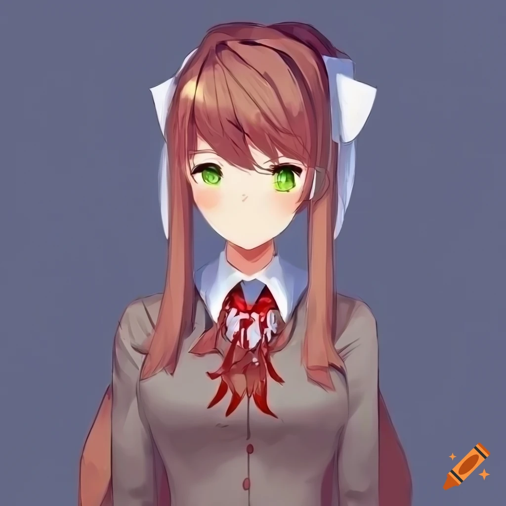 Digital artwork of Monika from Doki Doki Literature Club on Craiyon