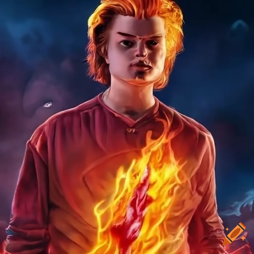 Steve harrington as the human torch in stranger things season 3 on Craiyon
