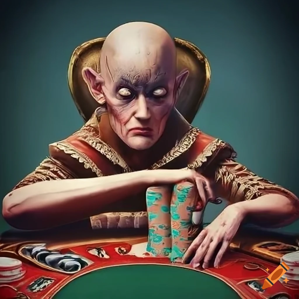 Surrealist artwork depicting a casino with strange card players on Craiyon