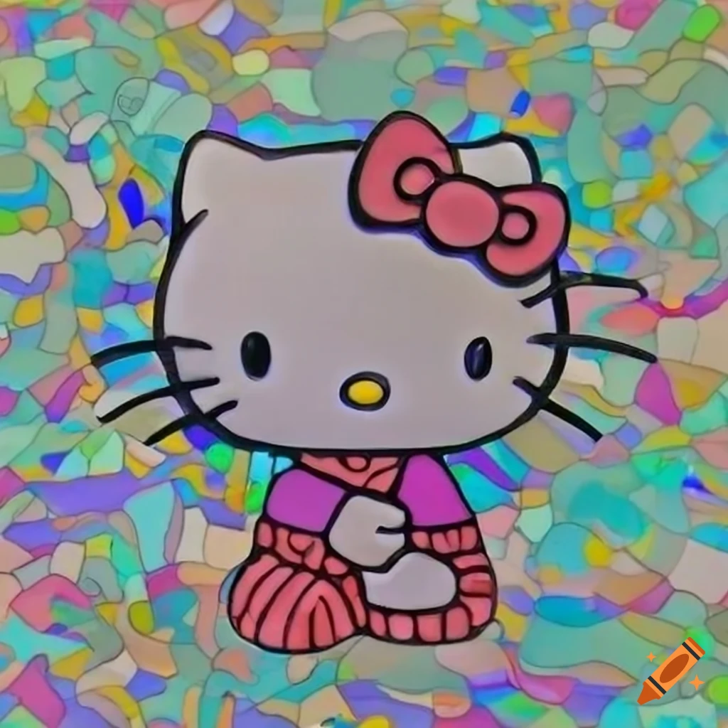 Stained glass artwork of hello kitty on Craiyon