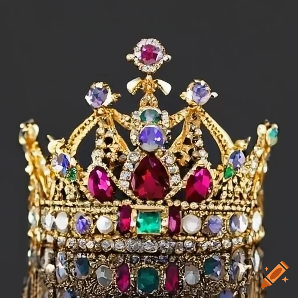 Ornate gold crown jewels with gemstones on Craiyon