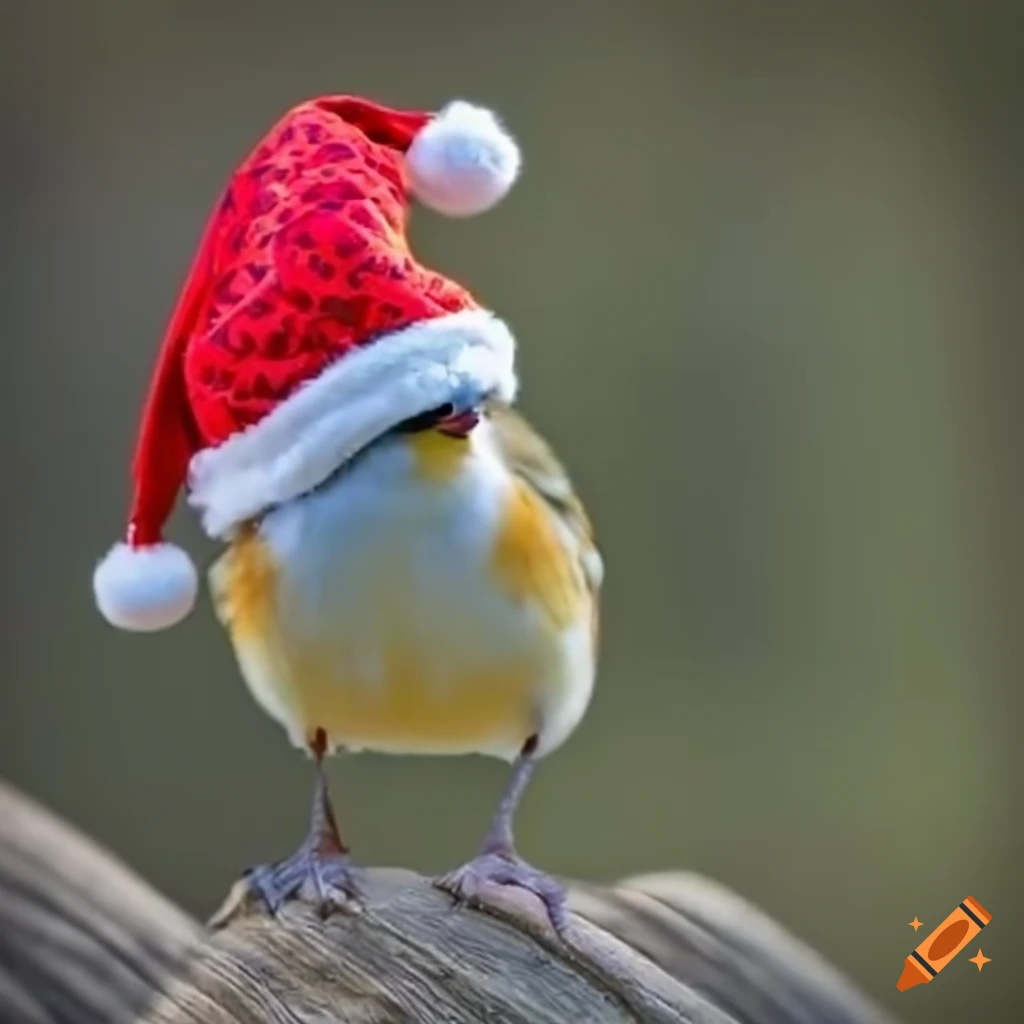 Cute bird with a santa hat