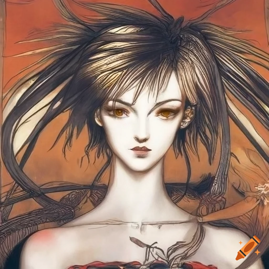 Yoshitaka Amano inspired portrait of a beautiful woman on Craiyon