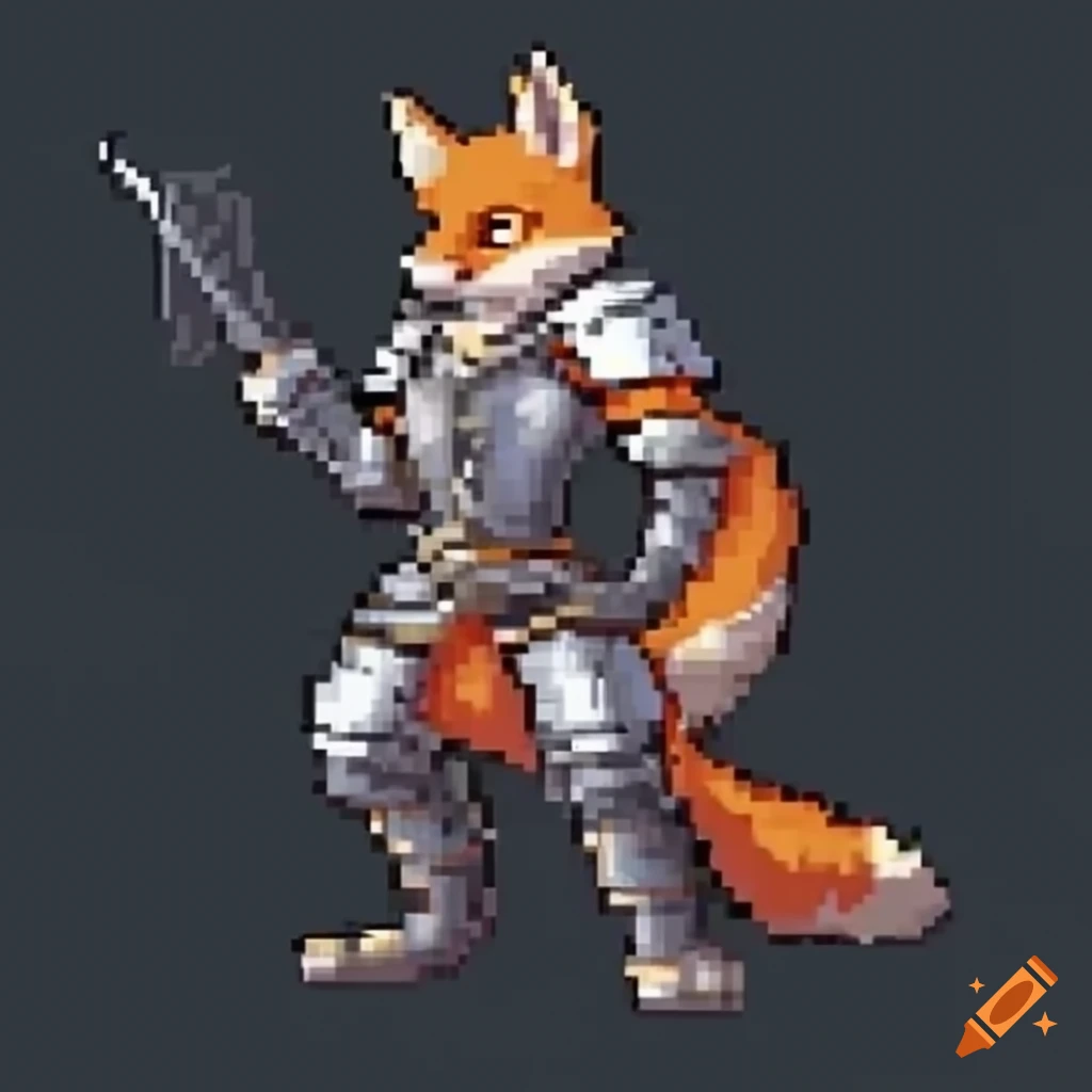 Pixel art of a fox knight inspired by final fantasy on Craiyon