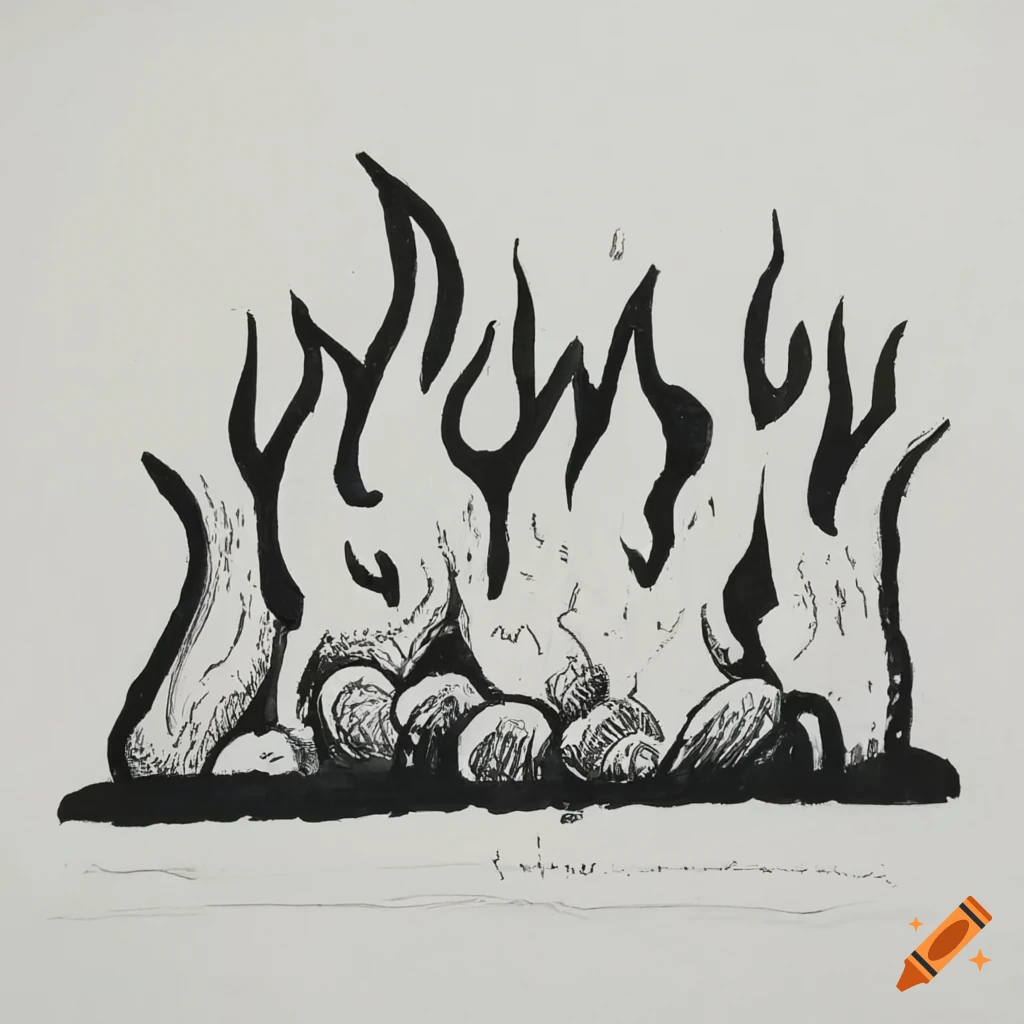 Detailed ink drawing of flames in the style of Philip Guston on Craiyon