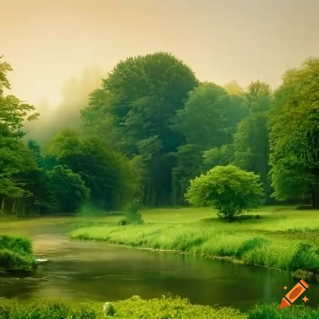 View of a lush green forest from a garden on Craiyon
