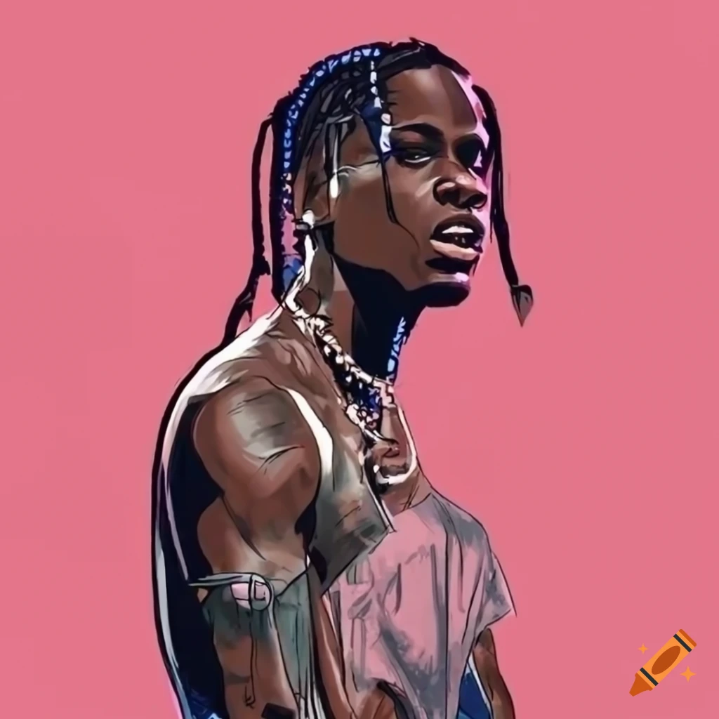 Cartoon image of Travis Scott on Craiyon