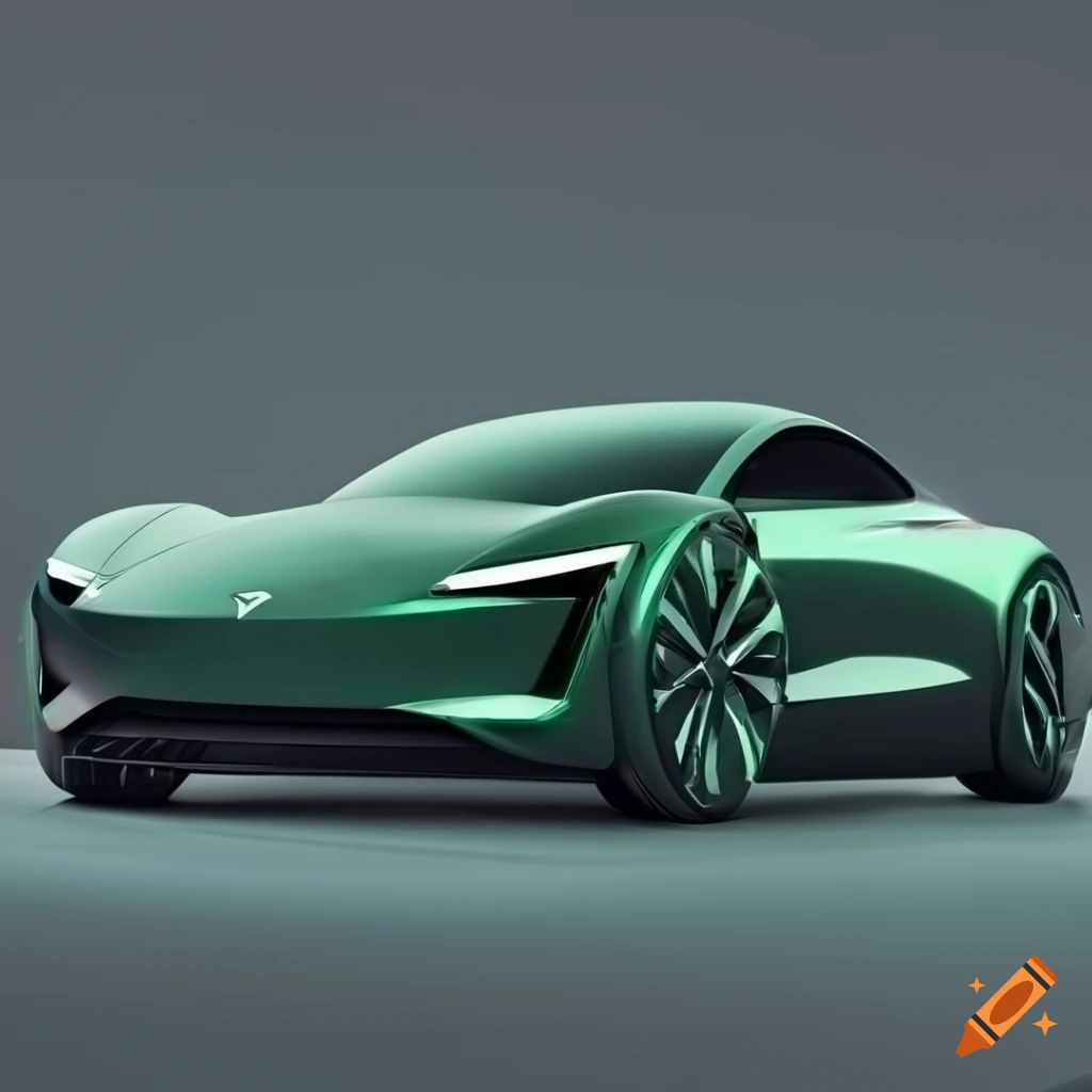 Dark green futuristic Tesla concept car on Craiyon