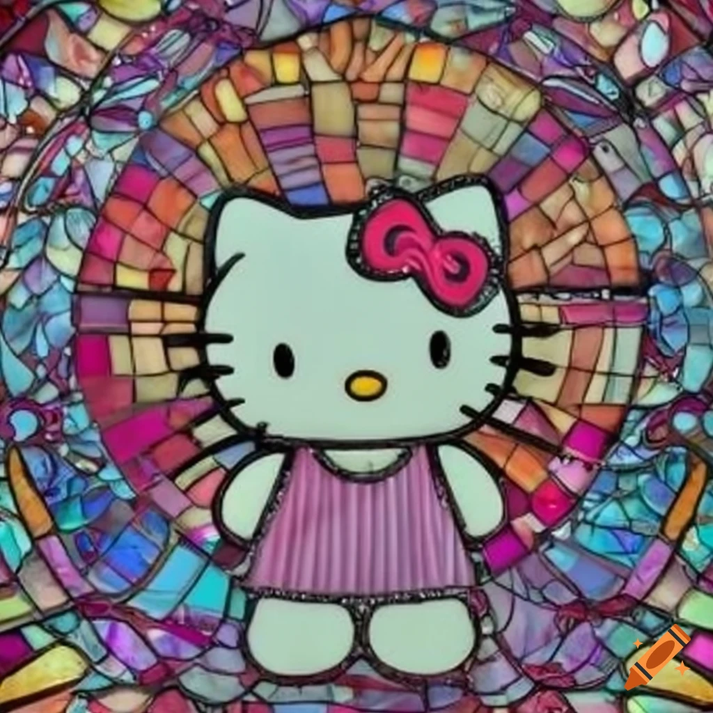 Stained glass art featuring hello kitty on Craiyon