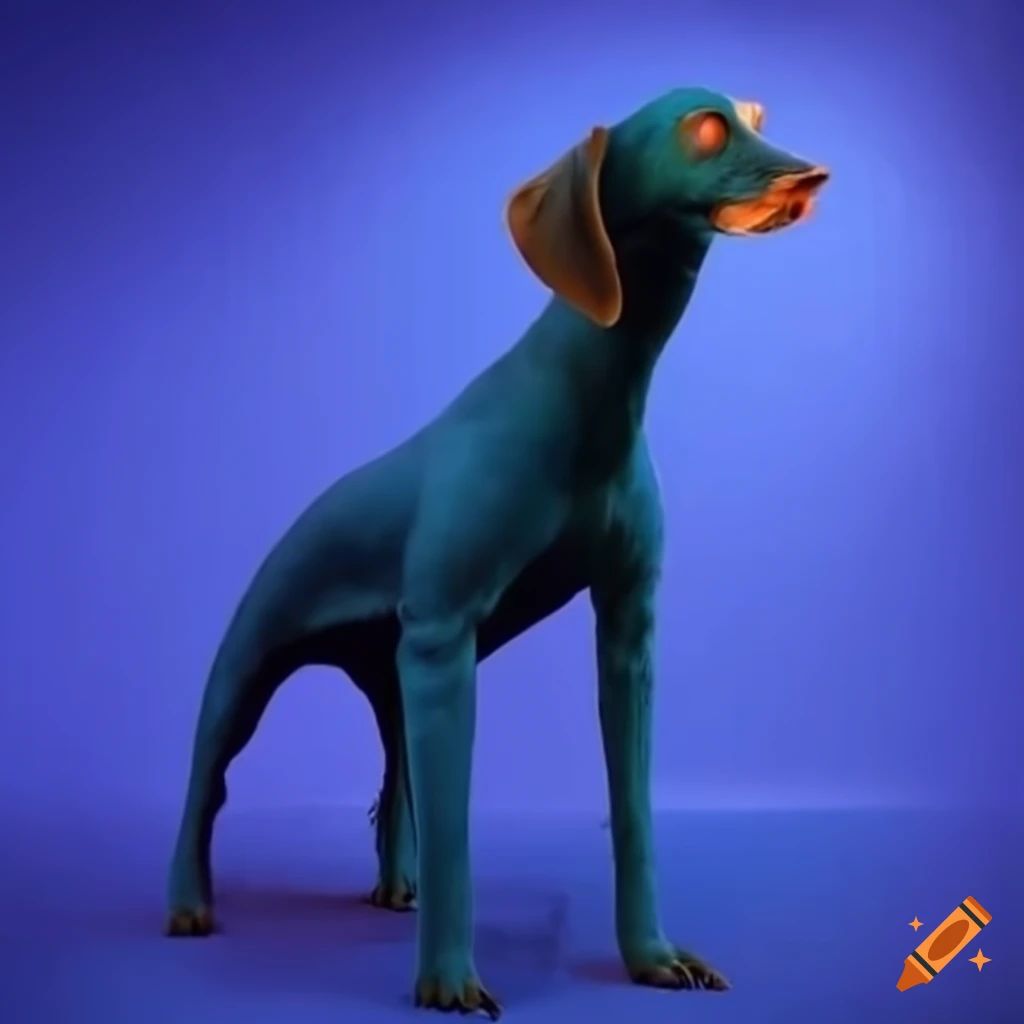 Blue mutant dog with long limbs and neck on Craiyon