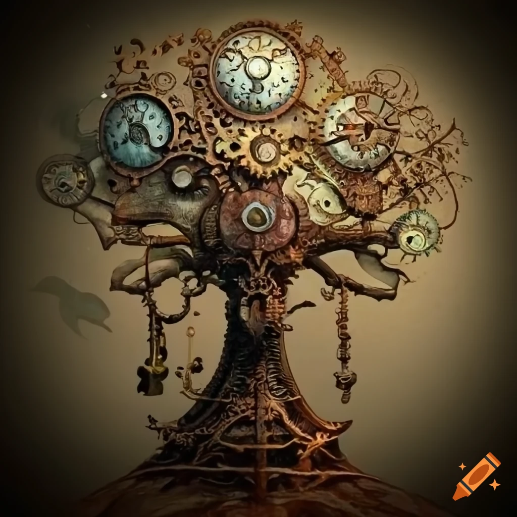 Steampunk-inspired Japanese tree of life artwork on Craiyon