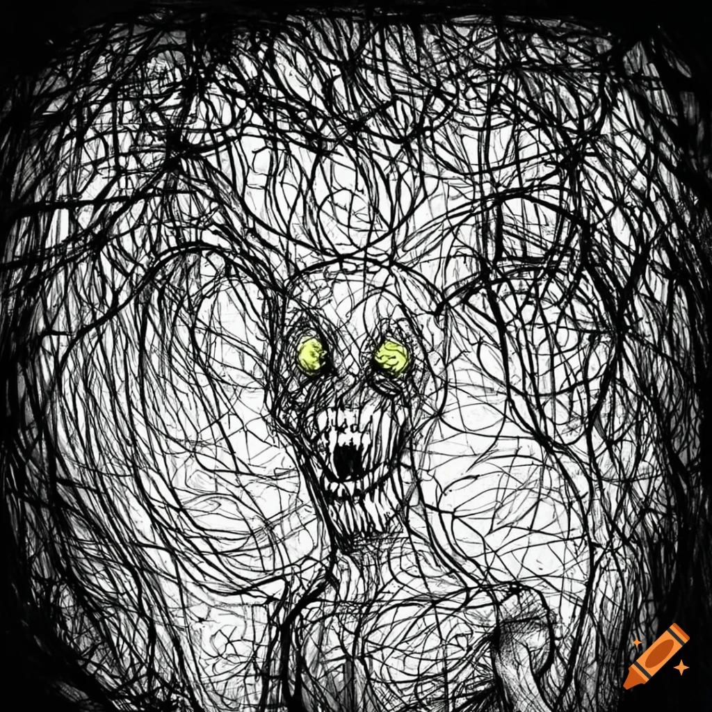 Disturbing black and white sketch of a creepy monster on Craiyon