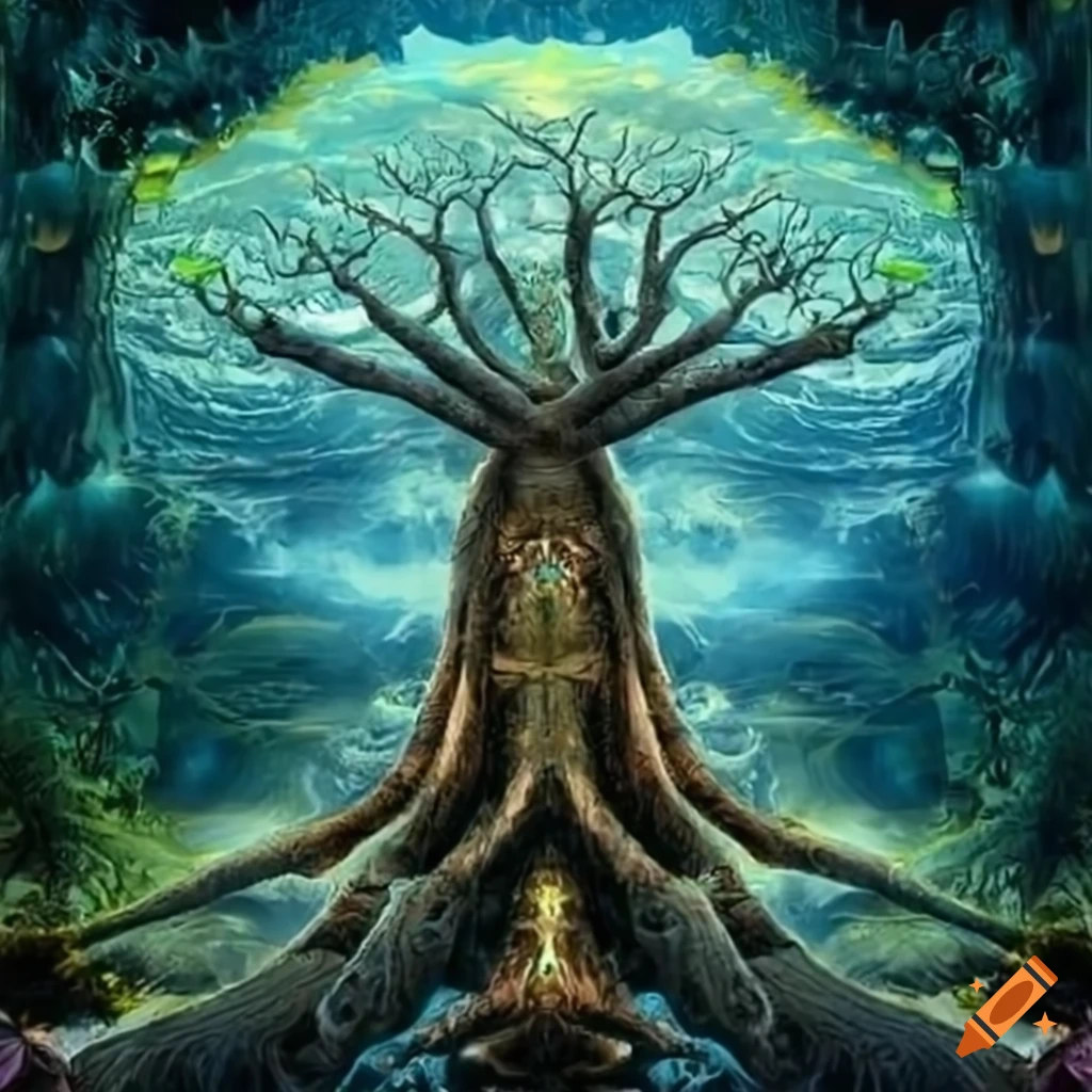 Artistic depiction of yggdrasil, the world tree on Craiyon