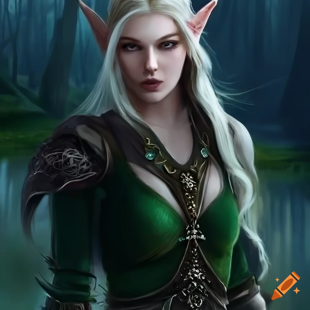 Artistic portrait of a young female elf in a forest on Craiyon