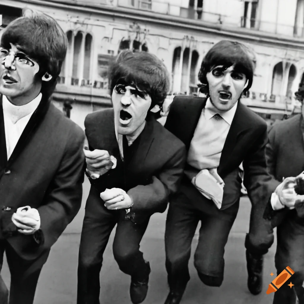 The beatles having fun in paris and throwing tomatoes