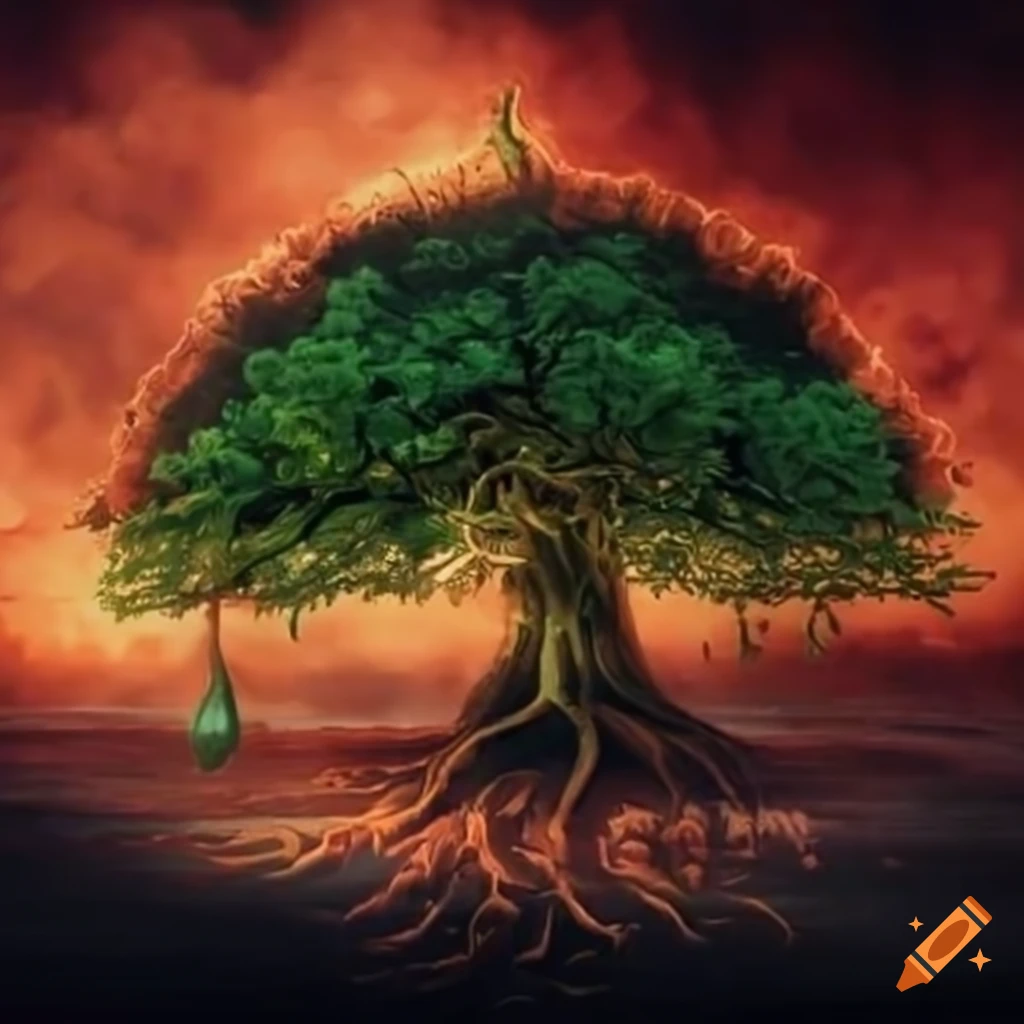 Artistic depiction of yggdrasil, the world tree on Craiyon