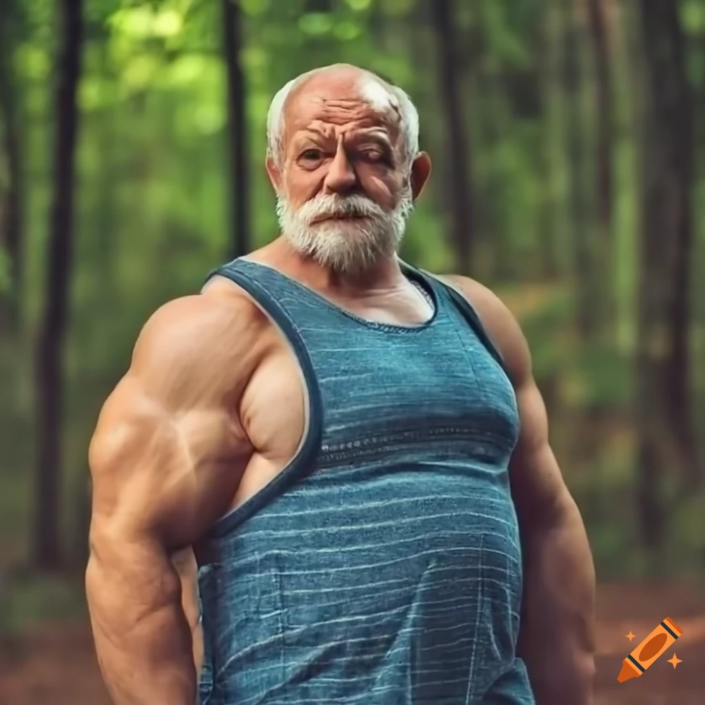 Photo of a strong old man in a forest on Craiyon