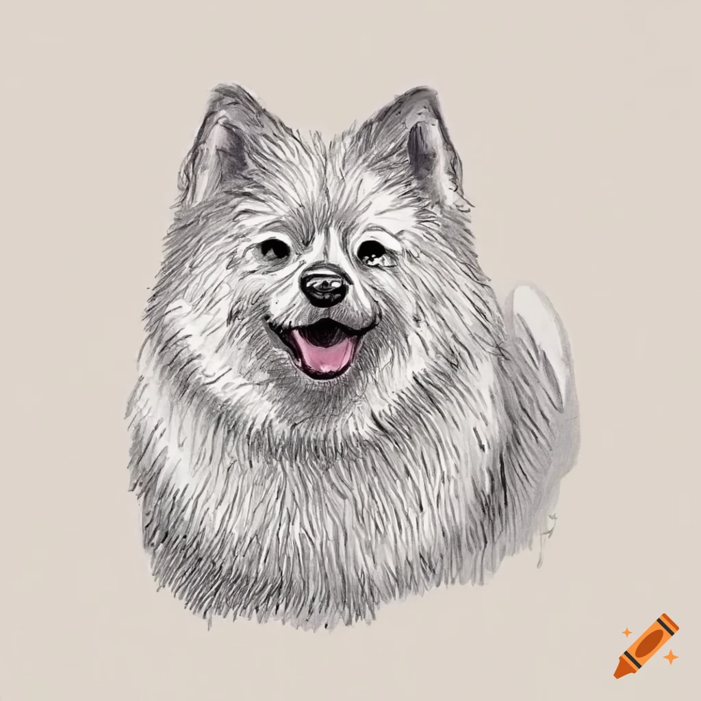 Detailed sketch of a miniature american eskimo dog on Craiyon