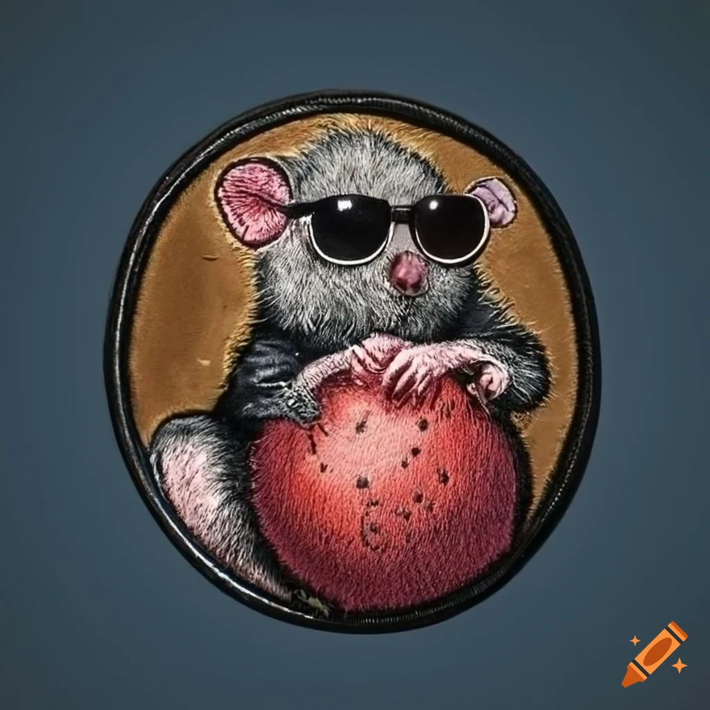 Embroidered patch of a cool gutter rat in a leather jacket on Craiyon