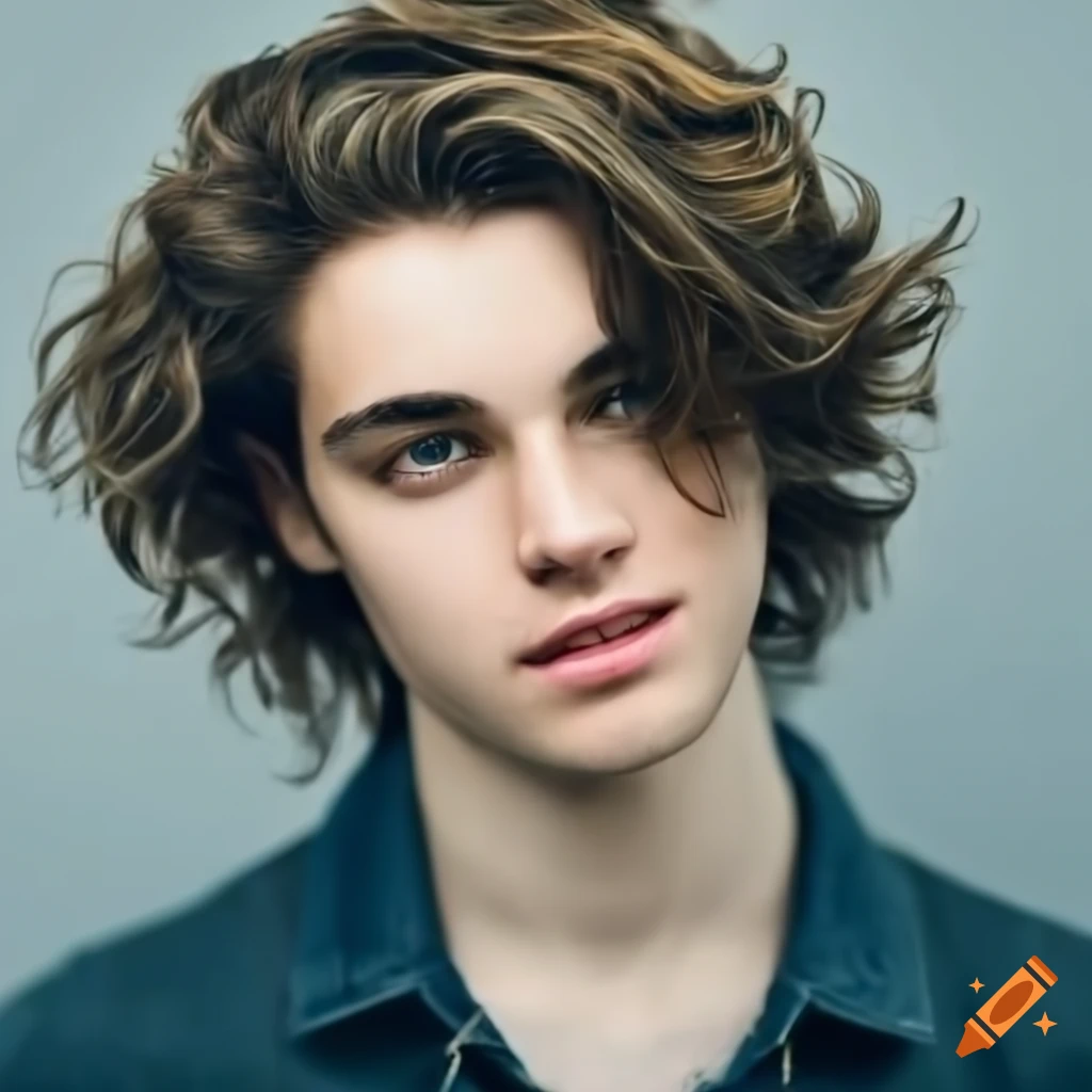 Portrait Of A Young Man With Wavy Hair And Green Eyes On Craiyon