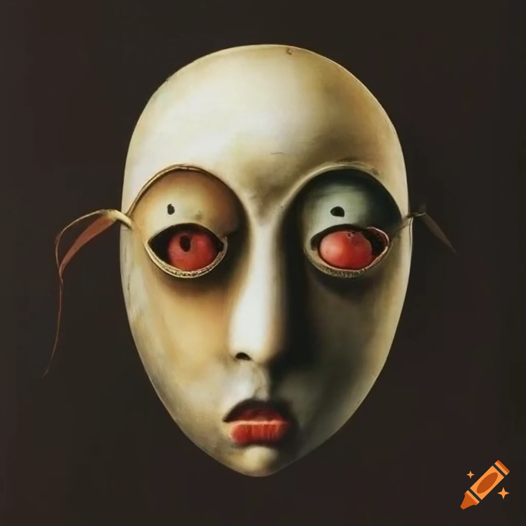 Surreal mask in max ernst and hieronymus bosch style