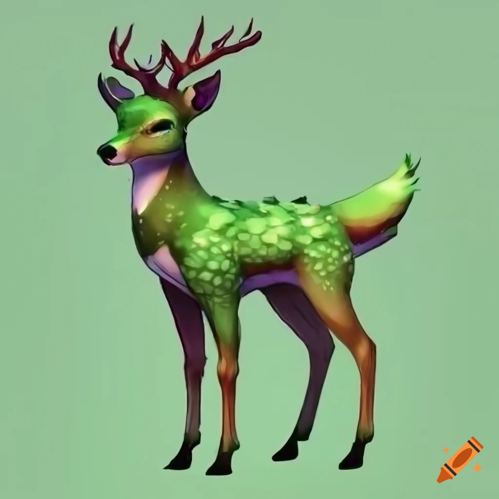 Anime-style artwork of a deer with wings crossing a stream on Craiyon