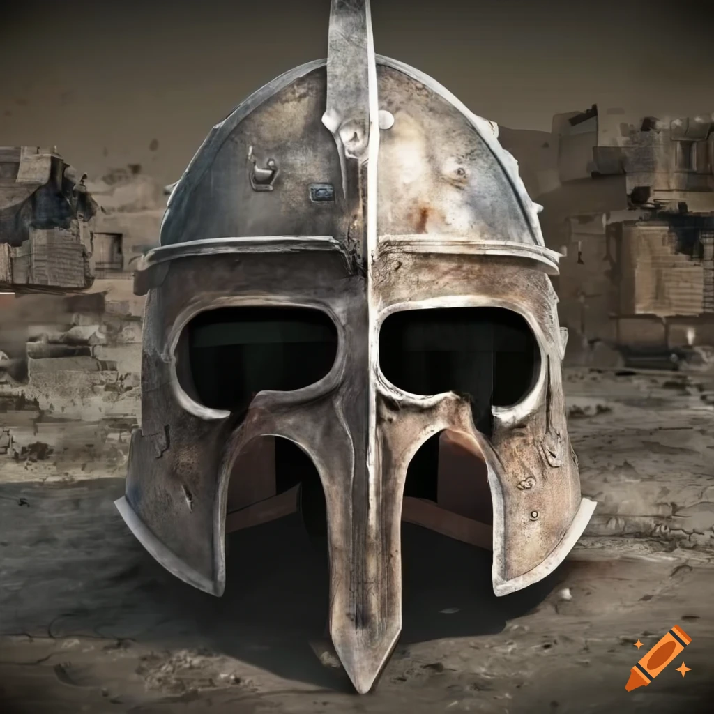 Sculpture of a helmet made from gun components on Craiyon