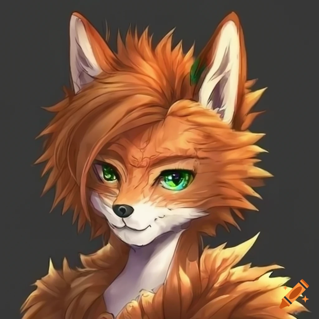 Anime-style dragon-fox hybrid with orange fur and green eyes on Craiyon