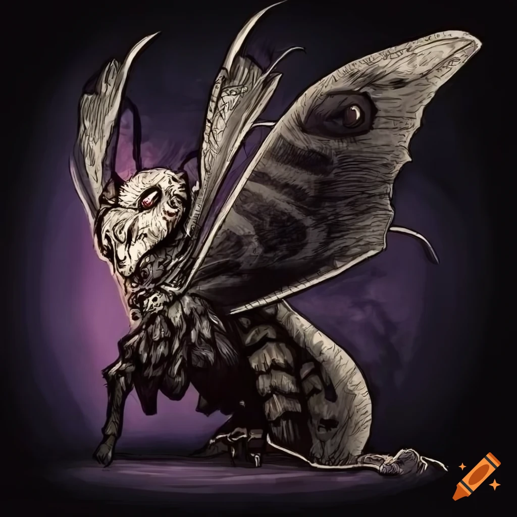 Black and white art of a vampire moth monster on Craiyon