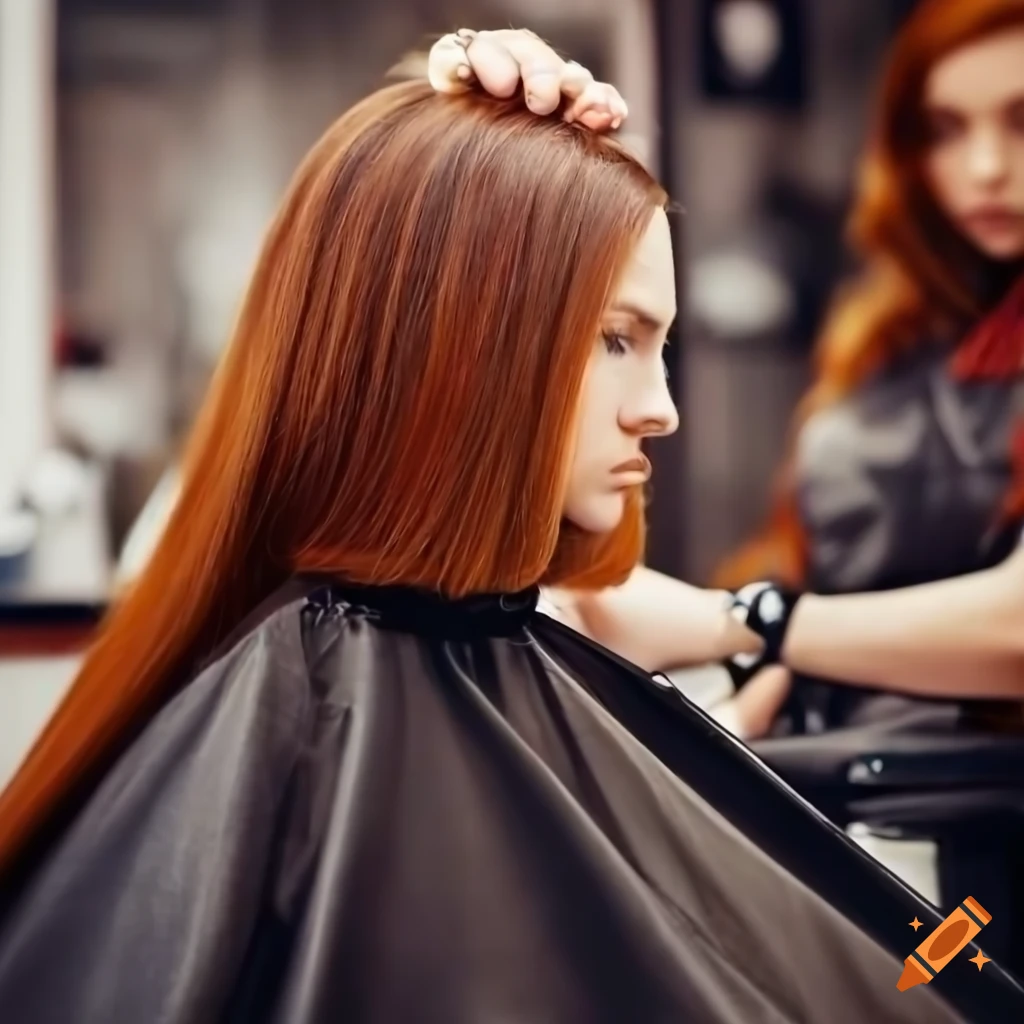Girl with auburn hair in a barber shop on Craiyon