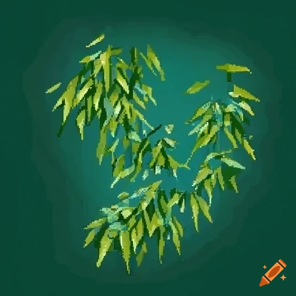 Detailed pixel art of bamboo leaves